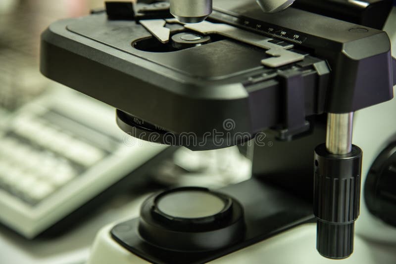 Close Up Microscope in Bio Laboratory Stock Photo - Image of microscopy ...