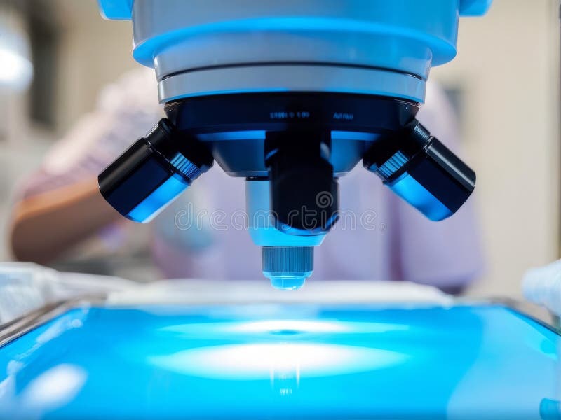 Close - Up of a Microscope with Blue Liquid Stock Illustration ...