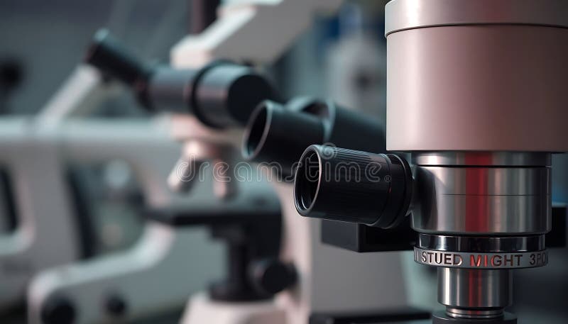 Close Up of a Microscope with a Blurry Background Stock Illustration ...