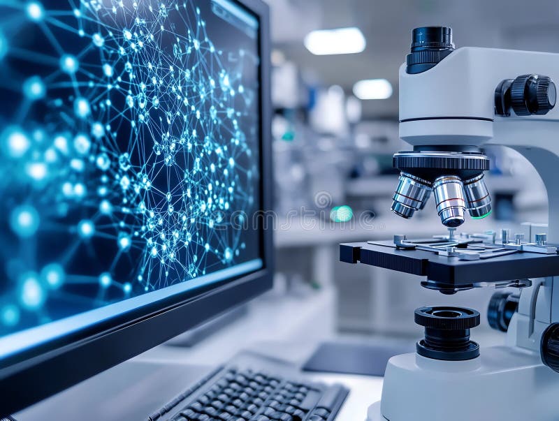 A Close-up of a Microscope and Computer Monitor in a Lab Setting, with ...