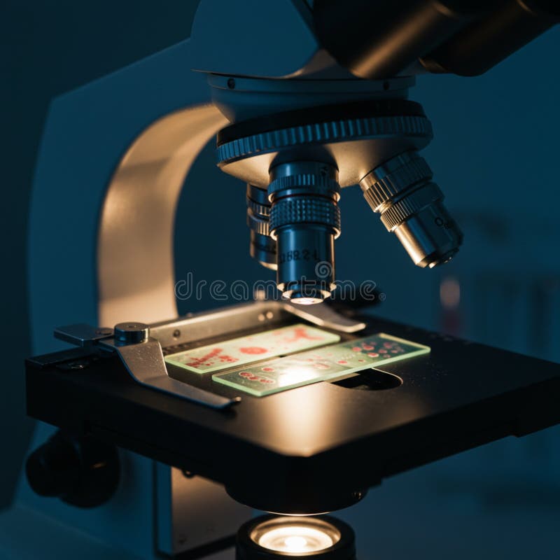 A Close-up of a Microscope in a Dimly Lit Laboratory Setting, Focusing ...