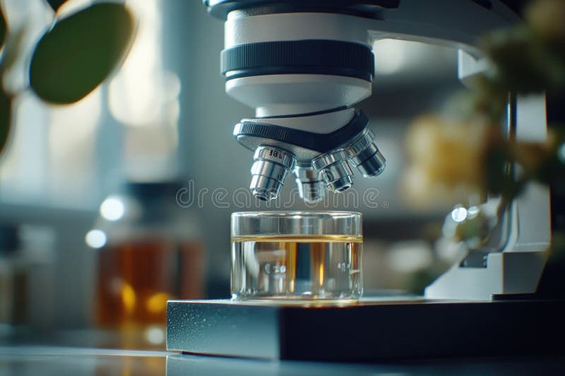 A Close-up of a Microscope with a Glass of Alcohol Stock Photo - Image ...