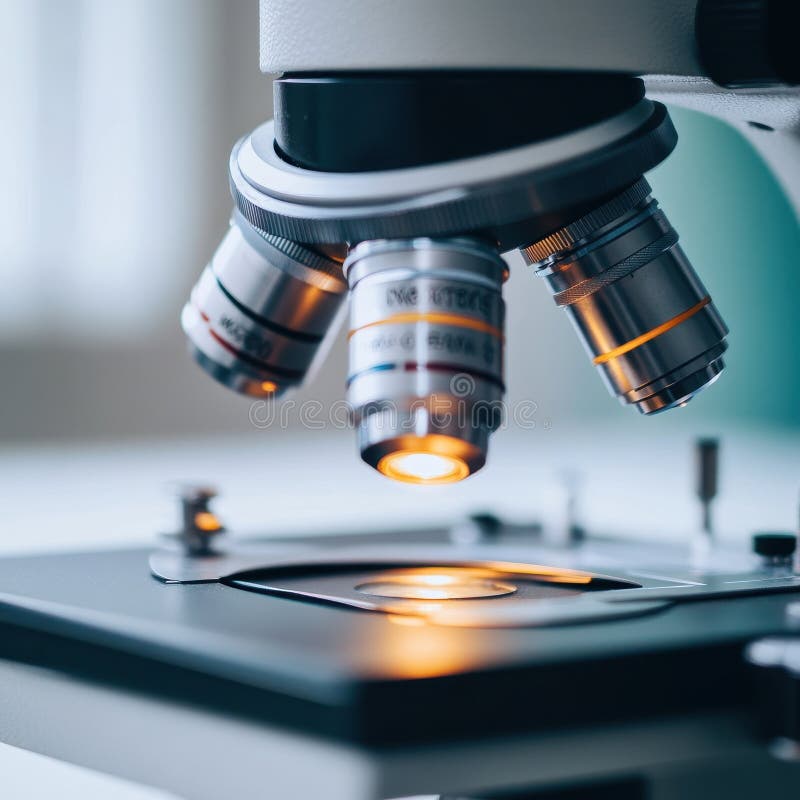 A Close-up of a Microscope, Highlighting Its Lenses and Stage for ...