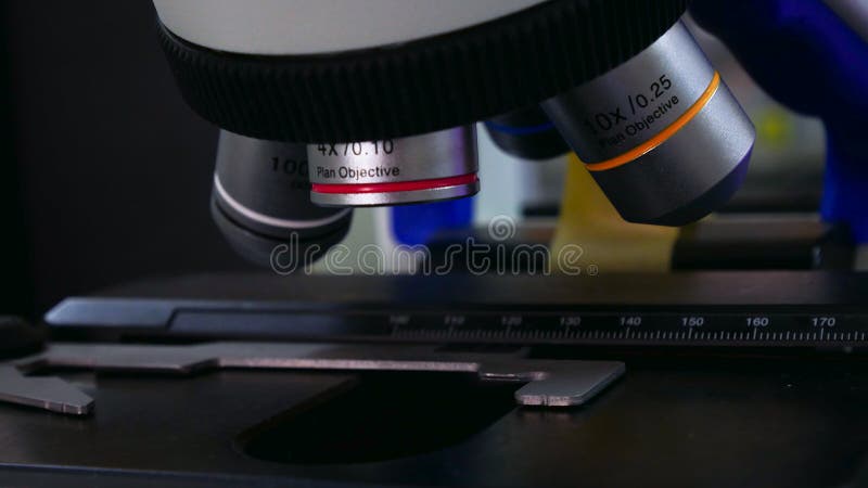 Close up microscope in lab stock image. Image of biology - 241773179