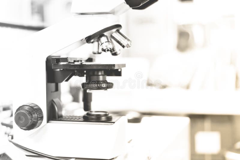 Close Up Microscope in Lab. Stock Photo - Image of researcher ...