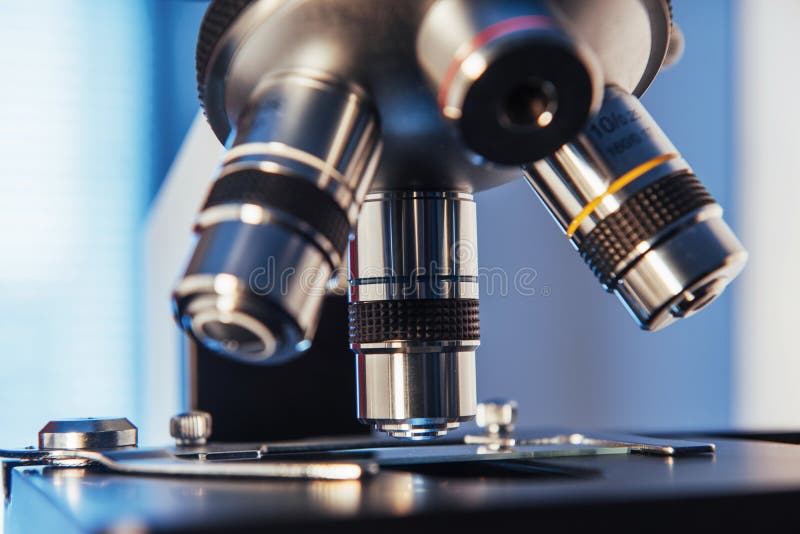 Close Up of Microscope at the Laboratory. Stock Photo - Image of ...