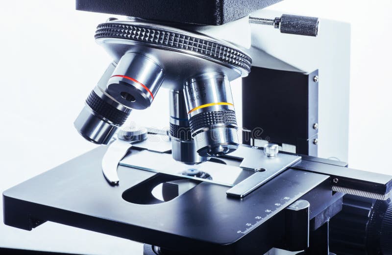 Close Up of Microscope at the Laboratory. Stock Photo - Image of ...