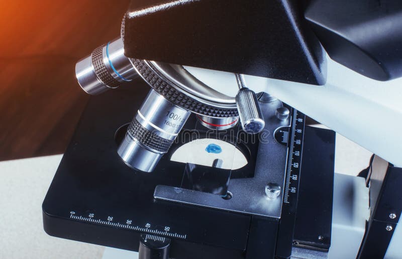 Close Up of Microscope at the Laboratory. Stock Image - Image of ...
