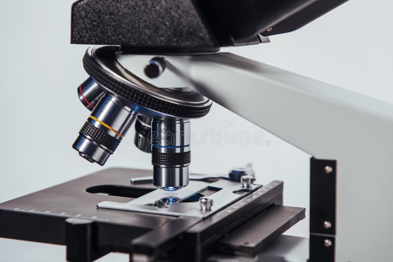Close Up of Microscope at the Laboratory. Stock Photo - Image of tool ...