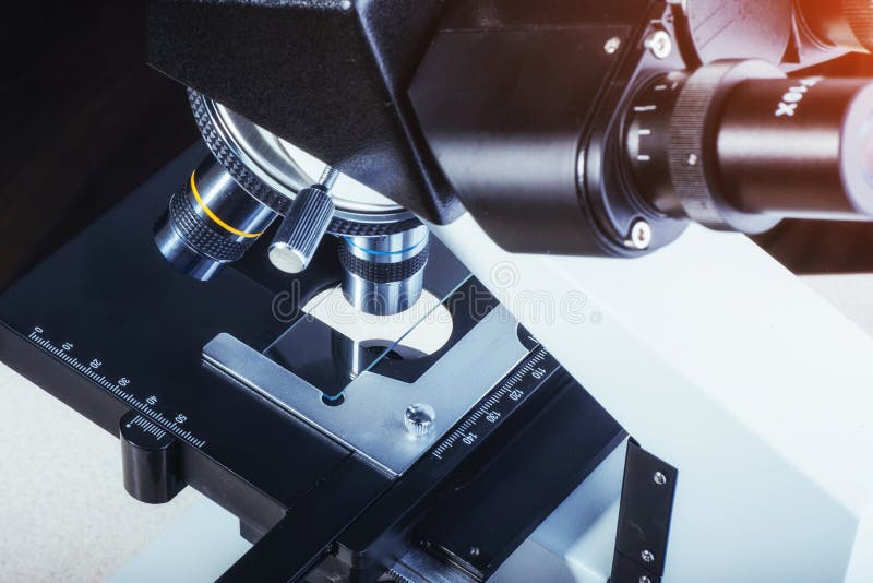 Close Up of Microscope at the Laboratory. Stock Photo - Image of ...