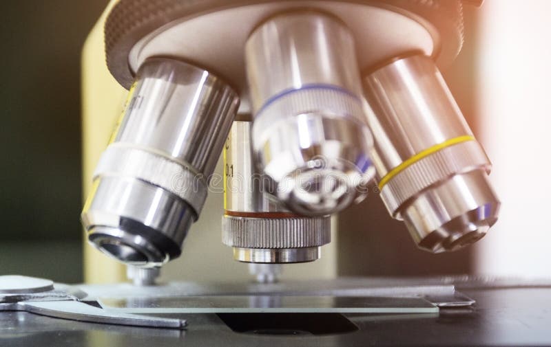 Close Up of Microscope at the Laboratory. Stock Image - Image of ...