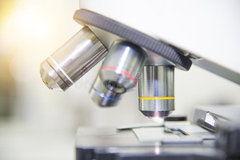 Close Up Microscope in Laboratory. Stock Photo - Image of medicine ...
