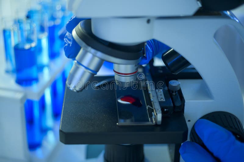 Close Up of Microscope in Laboratory, Science and Technology Healthcare ...