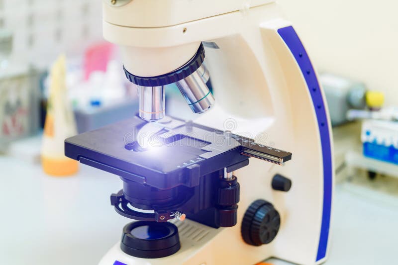 Close Up of Microscope in Laboratory. Scientific Laboratory Equipment ...