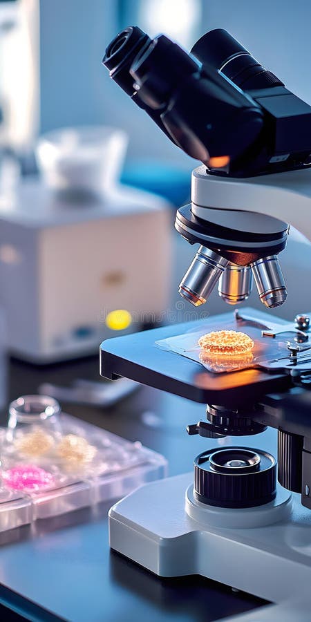 Close-up of Microscope in Laboratory Setting Stock Illustration ...