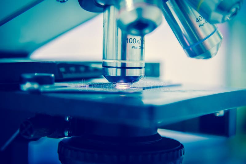 Close Up Microscope in Laboratory. Stock Photo - Image of analyzing ...