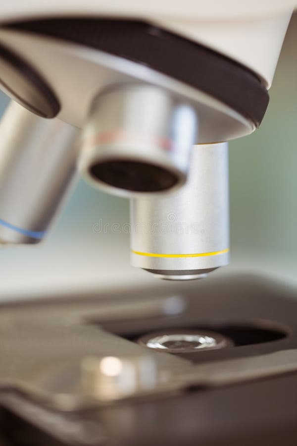 Close Up on Microscope in Laboratory Stock Image - Image of scientific ...