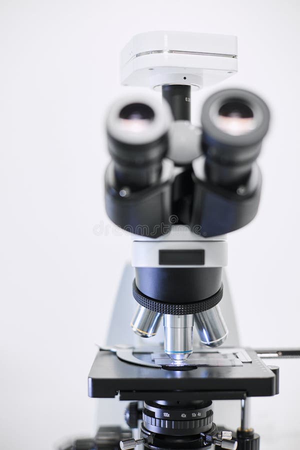 Close-up of a Microscope in the Laboratory. View through a Magnifying ...