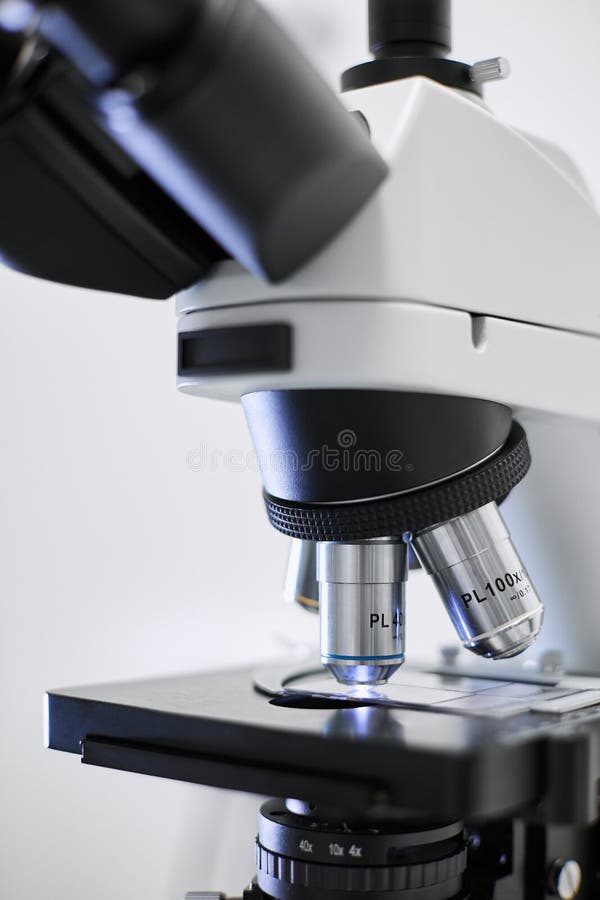 Close-up of a Microscope in the Laboratory. View through a Magnifying ...