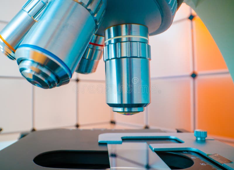 Close-up microscope lens stock image. Image of lesson - 134374305