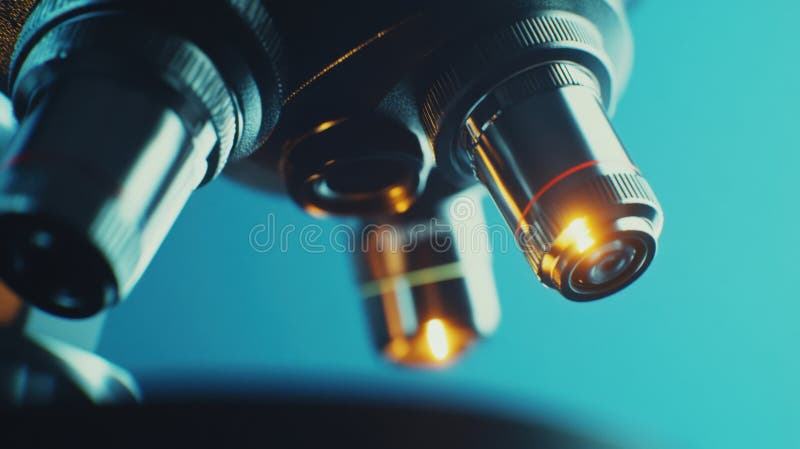 Close-up of Microscope Lens with Blue Background Representing Research ...