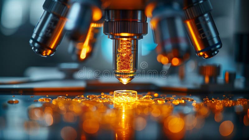Close-Up of a Microscope Lens Focusing on a Specimen Stock Illustration ...