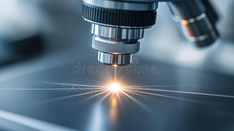 Close-up of a Microscope Lens Focusing on a Surface, Revealing ...
