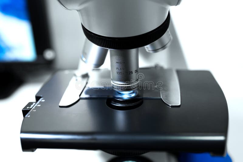 Close Up Microscope Lens on Gray Background Stock Image - Image of ...