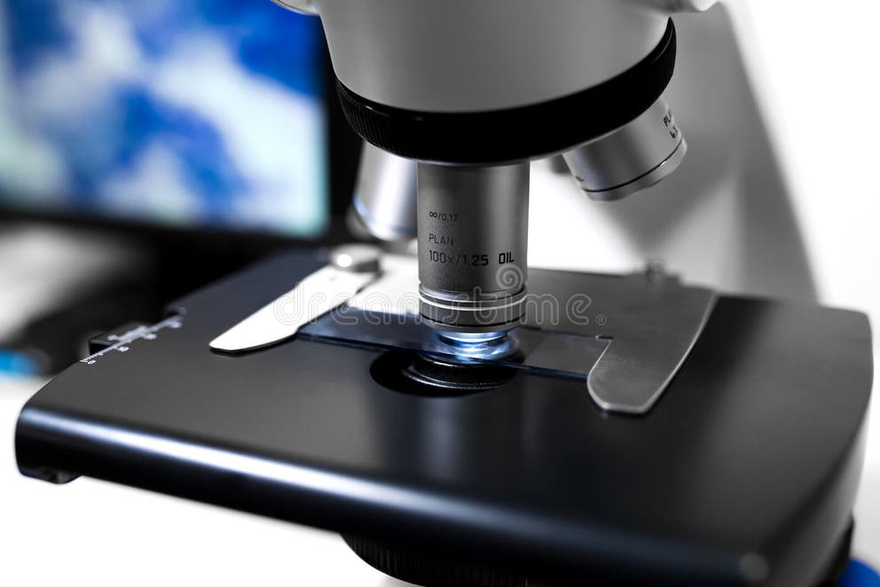 Close Up Microscope Lens on Gray Background Stock Image - Image of ...