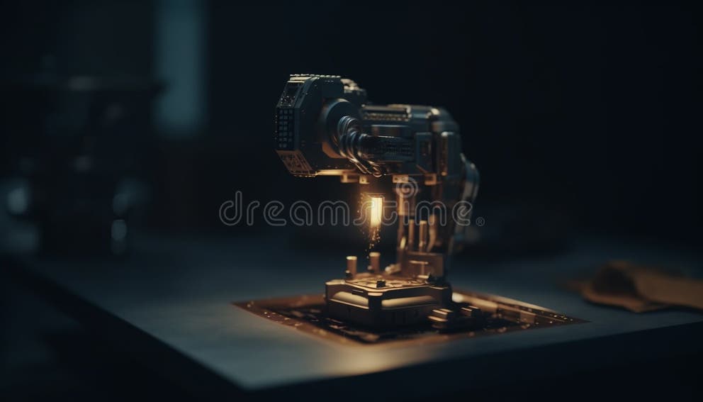 Close Up of a Microscope Lens Magnifying a Computer Chip in Laboratory ...