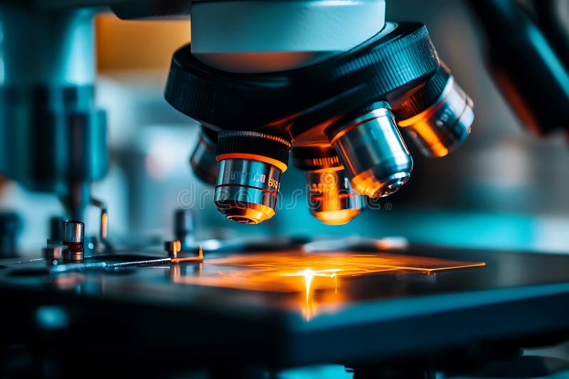 Close-up of Microscope Lenses Illuminating a Sample Stock Illustration ...