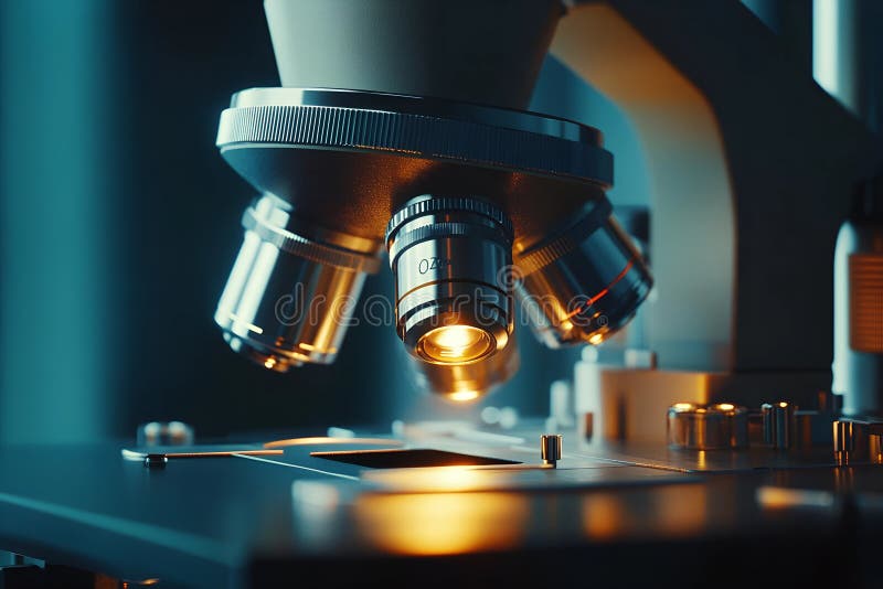 Close-up of Microscope Lenses in a Laboratory Setting with Focused ...