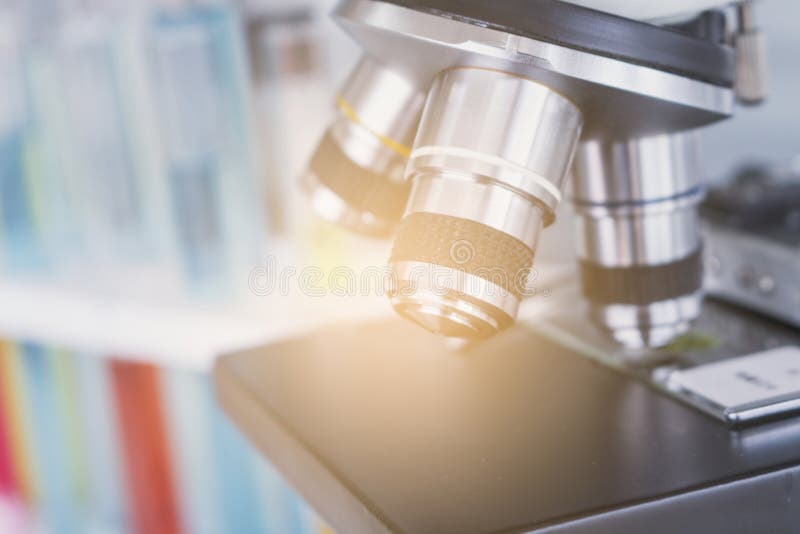 Microscope with Metal Lenses in a Research Laboratory. Stock Image ...