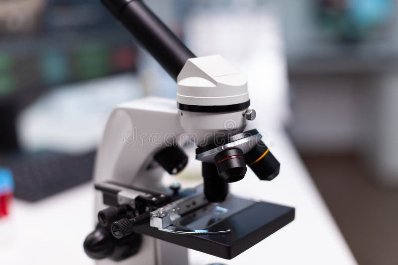 Close Up of Microscope in Microbiology Laboratory Stock Image - Image ...