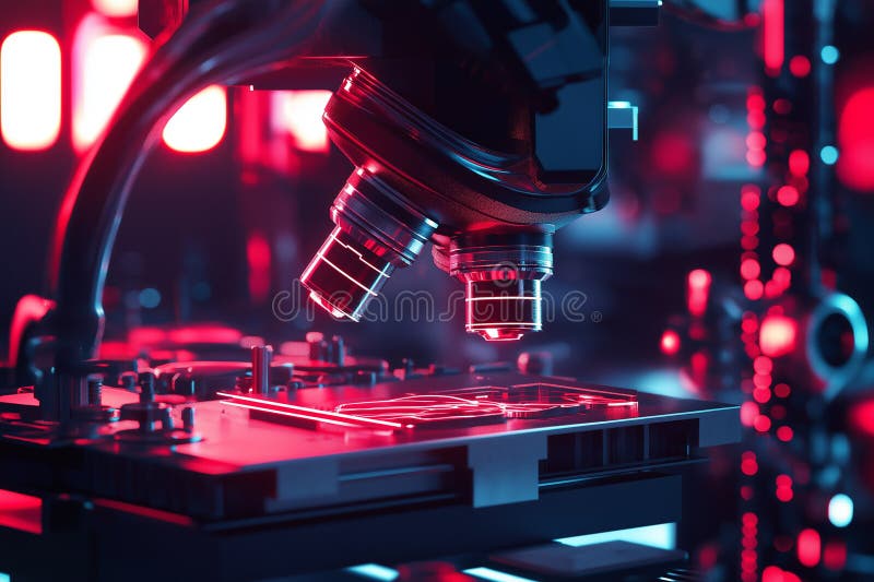 Close-up of Microscope in Modern Lab with Red Lighting Stock ...