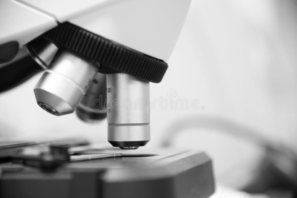 Close Up Microscope in Monotone Stock Photo - Image of instrument ...