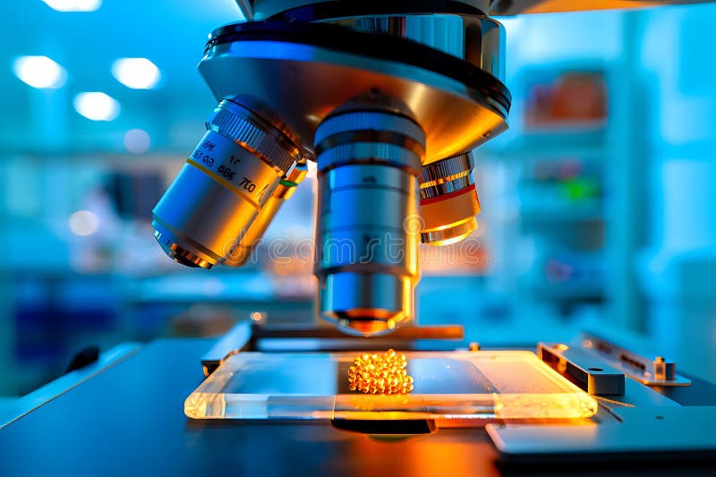 A Microscope Focuses on a Small Sample in a Lab Stock Illustration ...