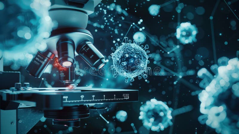 A Close-up of a Microscope Showing Disease Cells with an Infographic ...