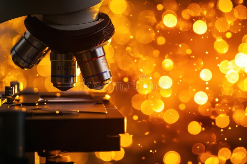 Close-up of a Microscope Showing Intricate Details with a Sparkling ...