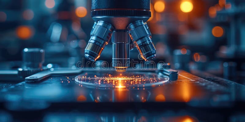 A Close Up of a Microscope on a Table Stock Image - Image of optical ...