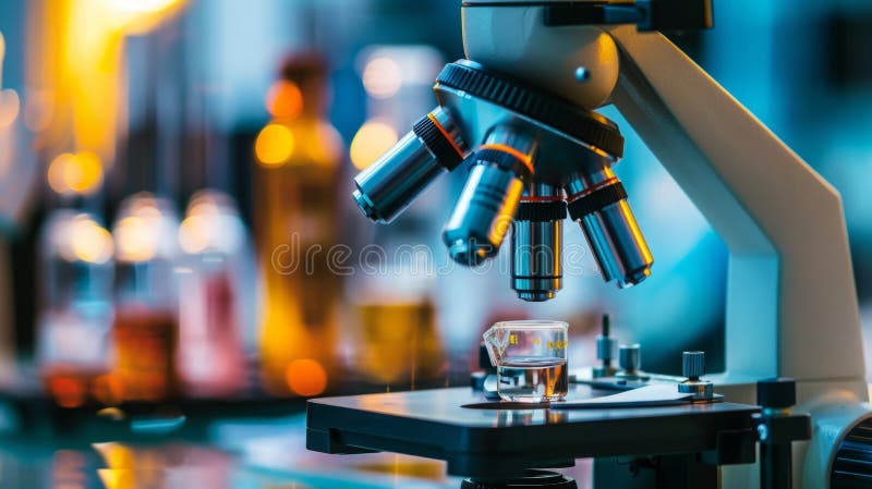 A Microscope is Placed on a Blue Background with a Lot of Lines and ...