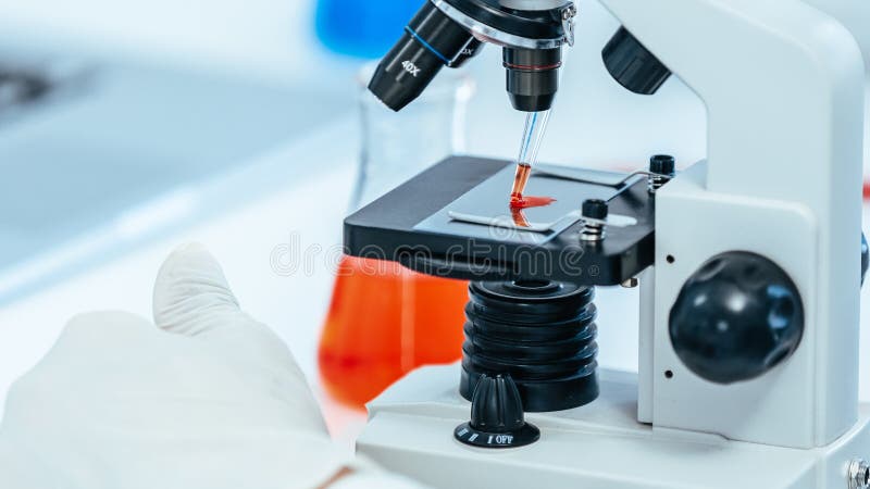 Close Up. Microscope is on the Table in the Lab Stock Photo - Image of ...