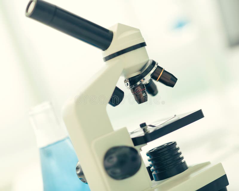 Close Up.microscope on the Table in the Science Lab Stock Image - Image ...