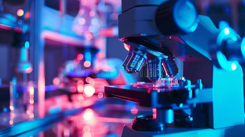 Close Up of Microscope on Table Stock Image - Image of scientific ...