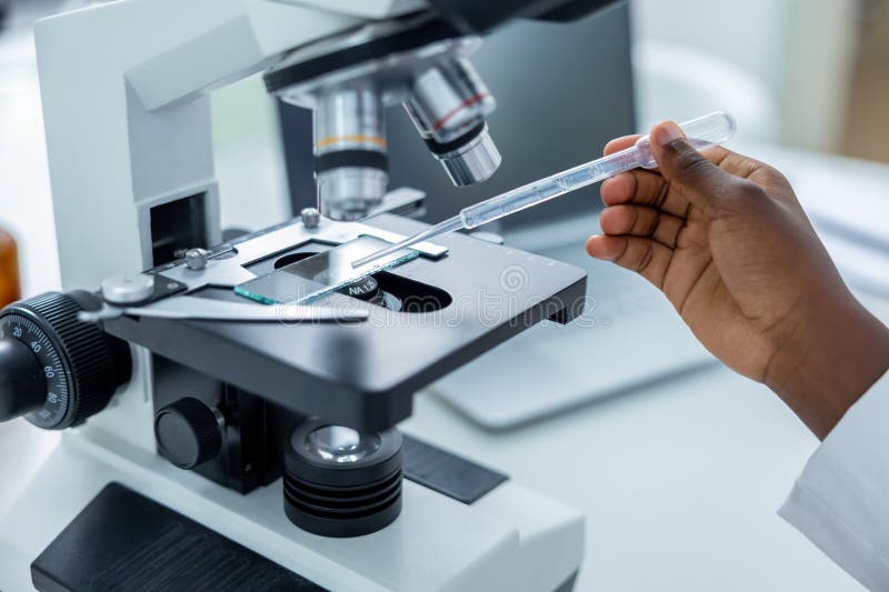 Close Up of a Microscope with a Test Glass Under the Lens Stock Image ...