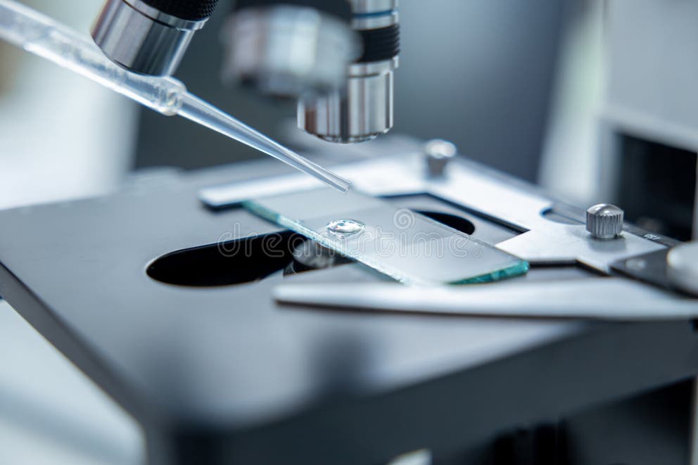 Close Up of a Microscope with a Test Glass Under the Lens Stock Image ...