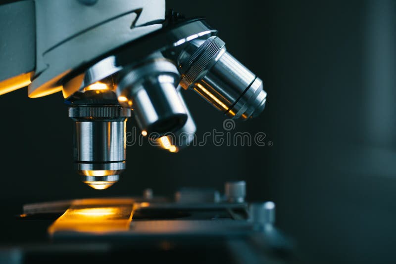 Close Up of Microscope and Test Sample Stock Image - Image of objects ...