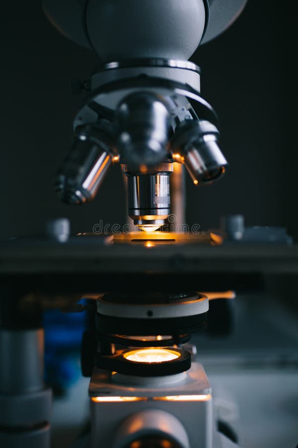 Close Up of Microscope and Test Sample Stock Image - Image of expertise ...