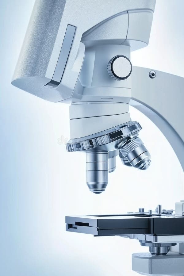 Close-up of a Microscope in Use Focusing on a Specimen on a Slide Stock ...