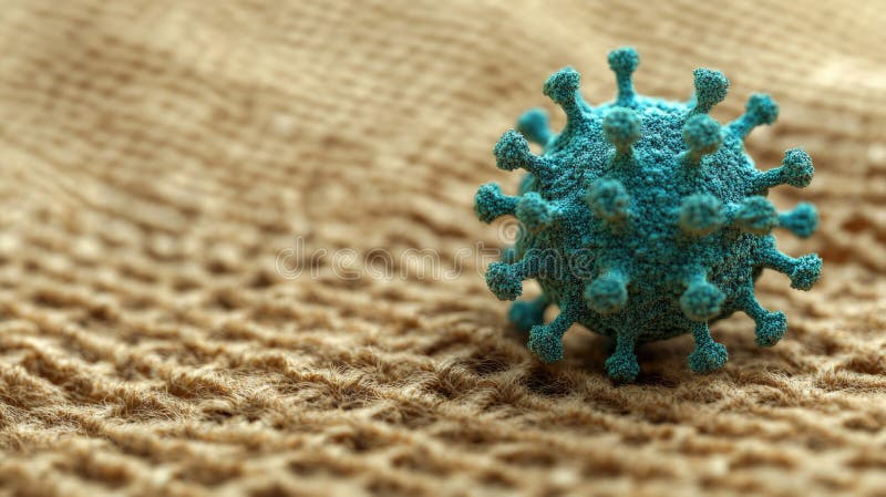 Close-up of a Microscopic Blue Virus on a Textured Surface. HMPV, Human ...